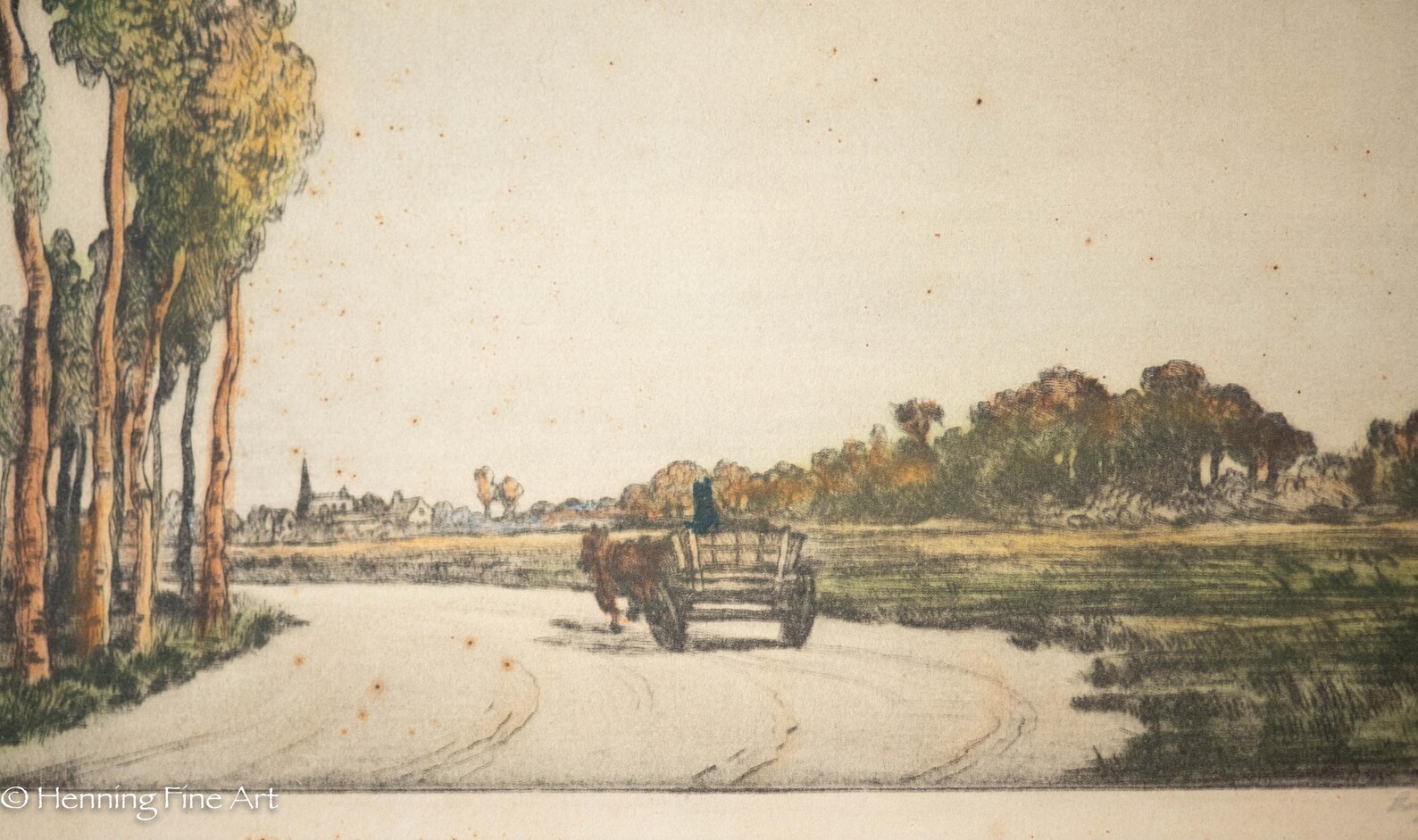 Beautiful Antique Etching European Landscape W/ Horse Drawn Carriage ...