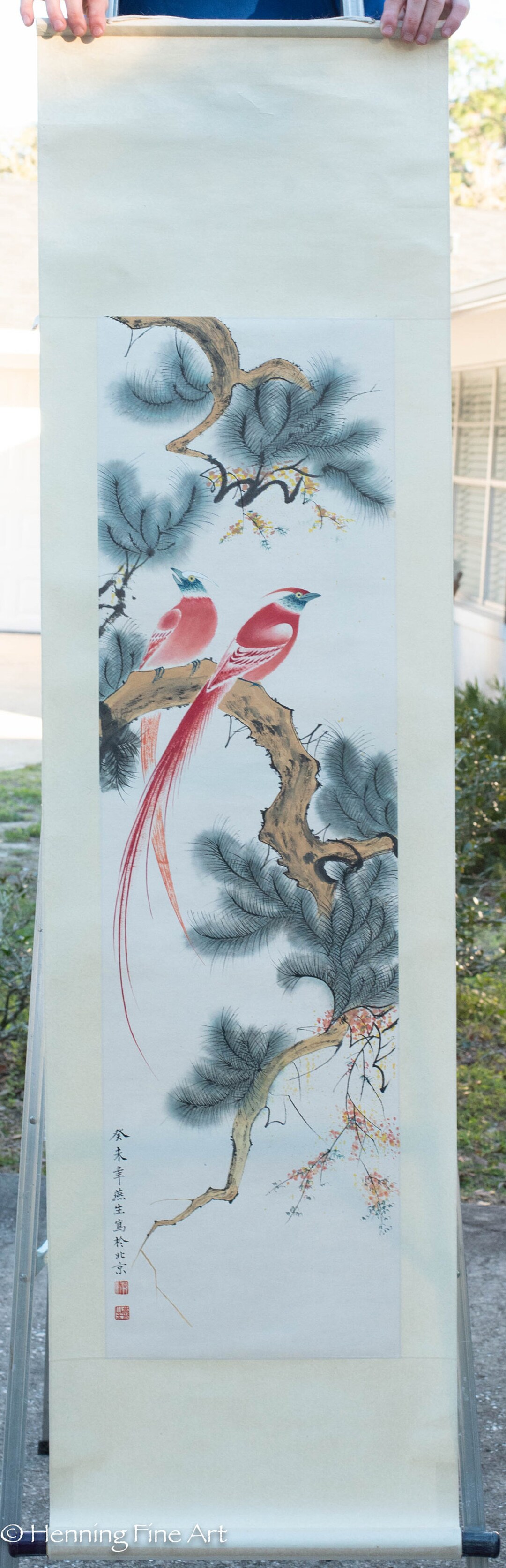 Beautiful Vintage Chinese Scroll Painting Pheonix Landscape 68 X 18.5 ...