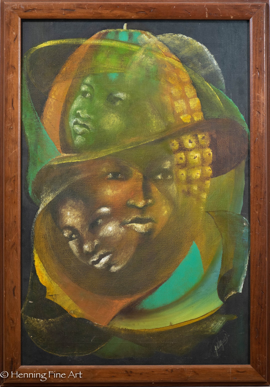 Vintage Black Portrait Oil Painting of Three Faces, Ilegibly Signed - Etsy