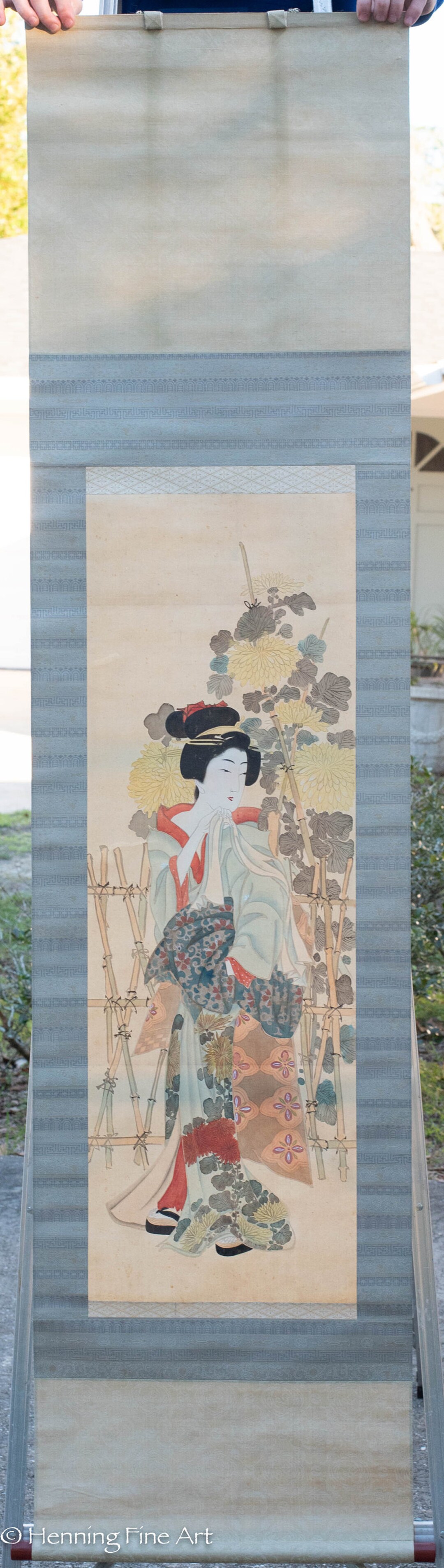 Beautiful Vintage Asian Scroll Painting Geisha in Garden 77 X 19" Silk ...