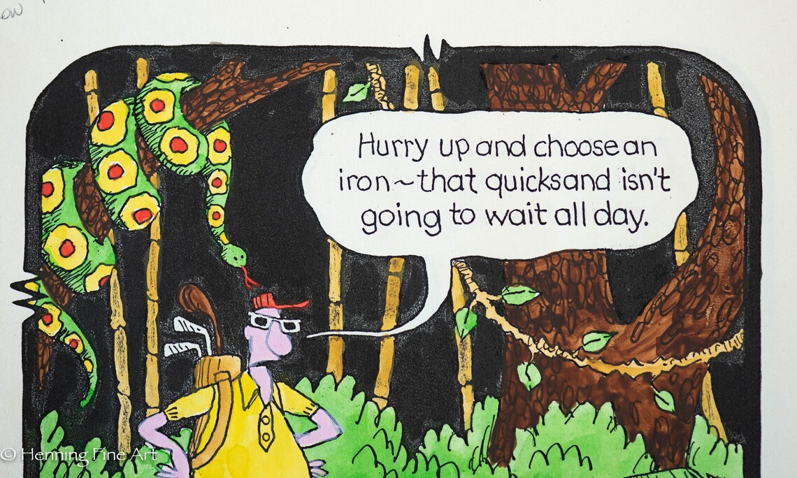 Rare Vintage Illustration Drawing of Golfers in Jungle Humor Published ...