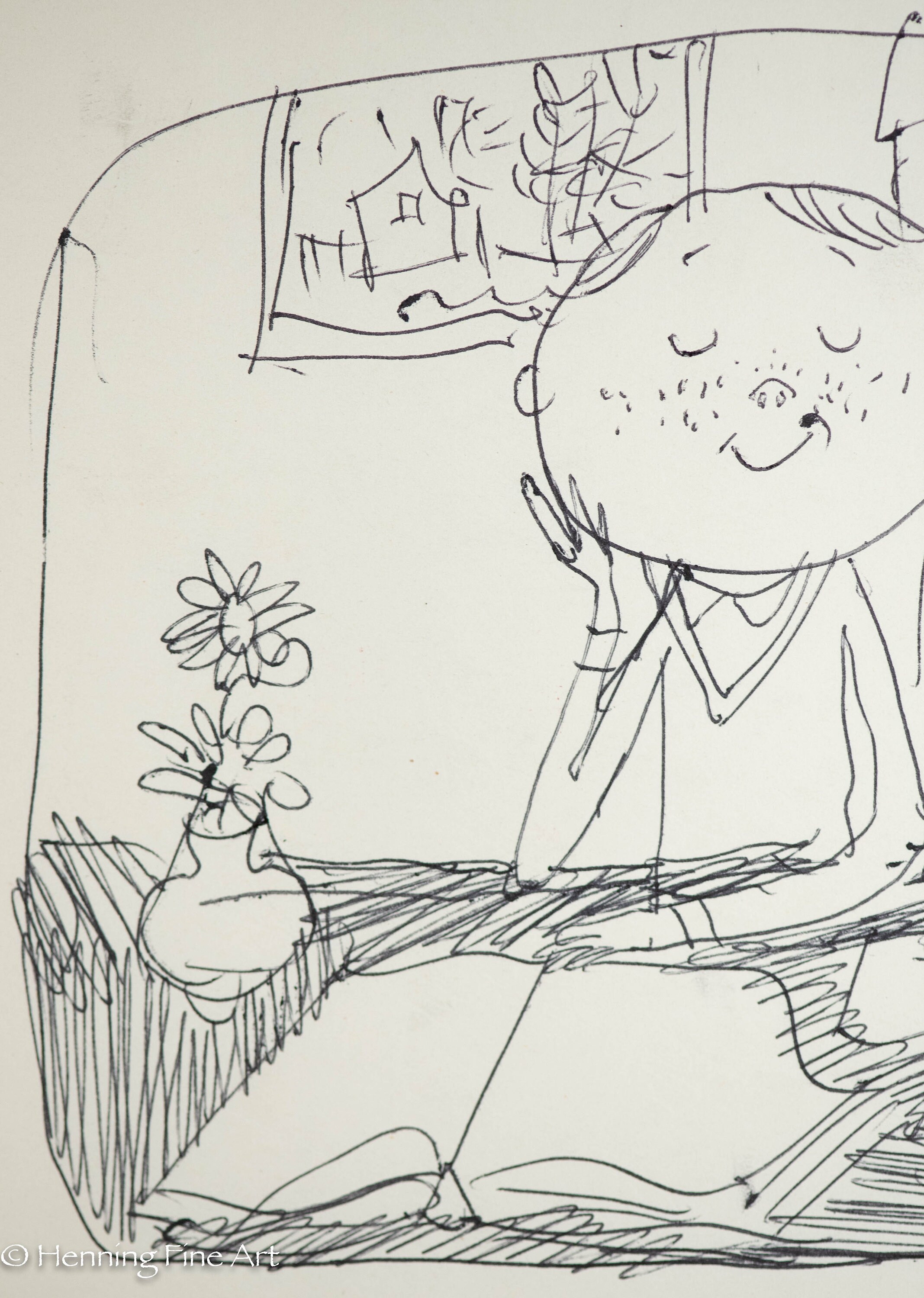 Vintage Illustration Cartoon Drawing Man Reading Unsigned From Nice ...
