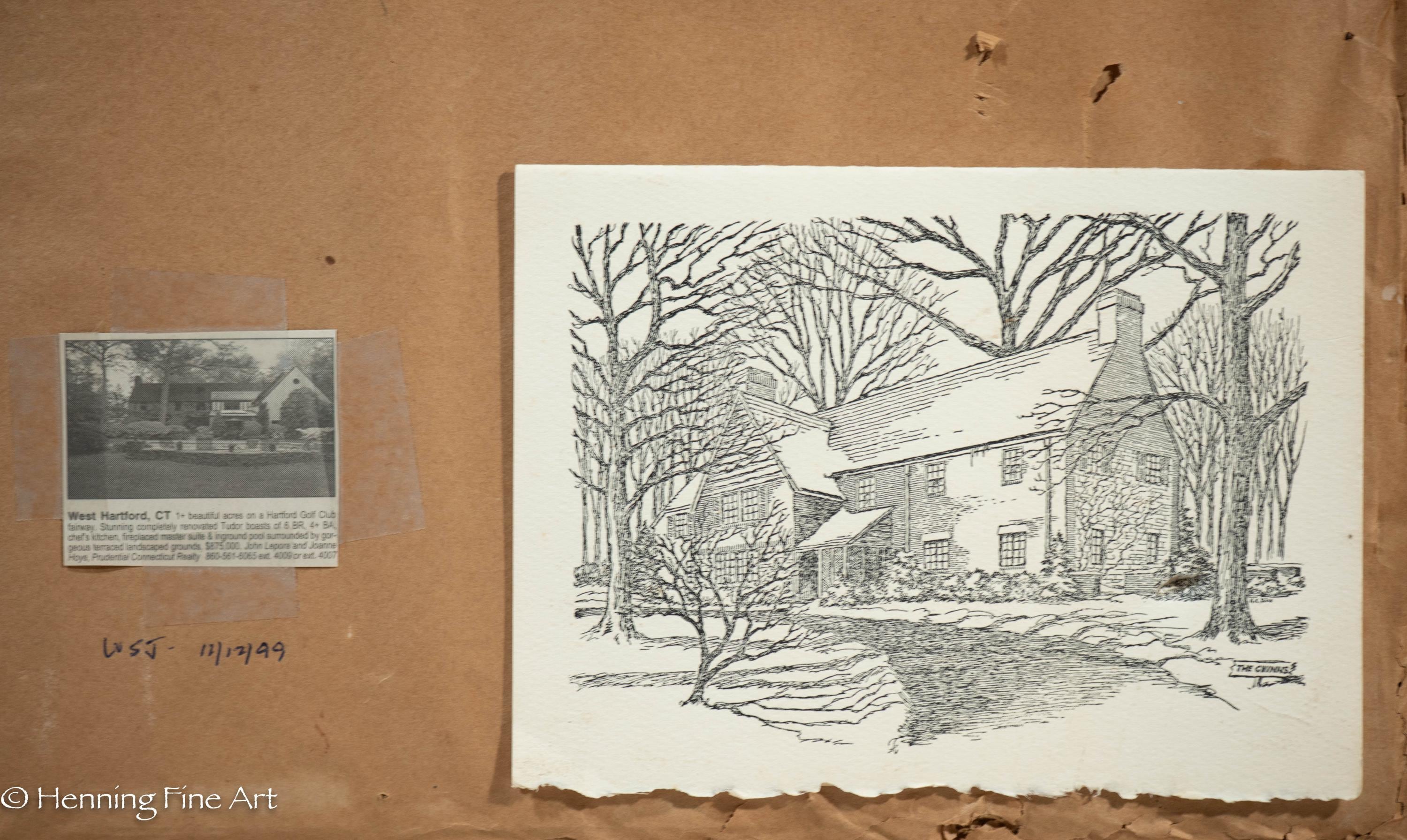 Beautiful Vintage Ink Drawing of Hartford Connecticut Home by Kenneth ...