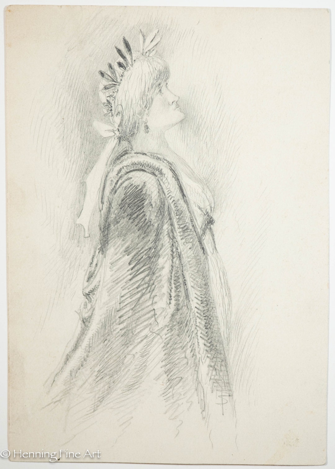 Beautiful Antique Pencil Drawing of Female Portrait Princess With ...