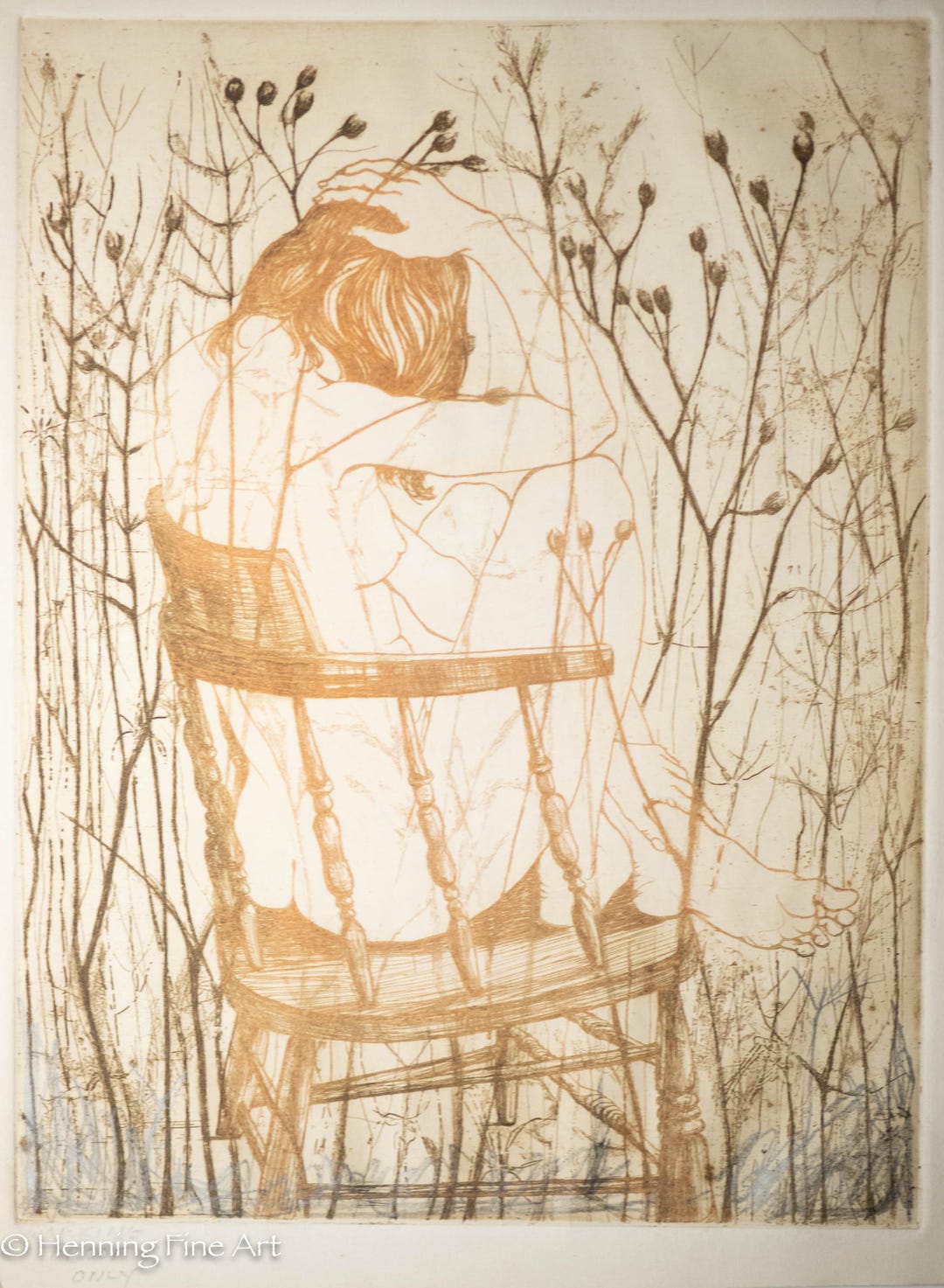 Beautiful Vintage Etching of Woman on Chair, Lovely & Wistful - Etsy