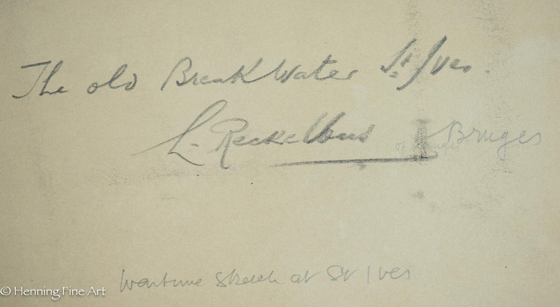 Rare Louis Reckelbus Drawing of St. Ives Cornwall England Stone Ruins ...