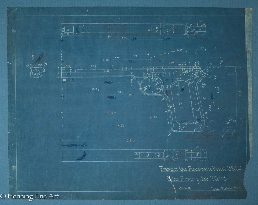 Antique Colt M1900 Factory Blueprint Exceptionally Rare With Pencil ...
