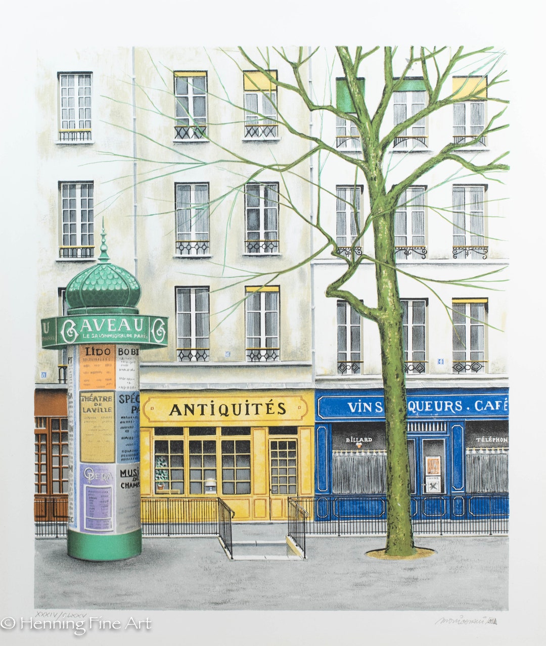 Fine French Lithograph of Paris Street Scene Illegibly Signed, Fine ...