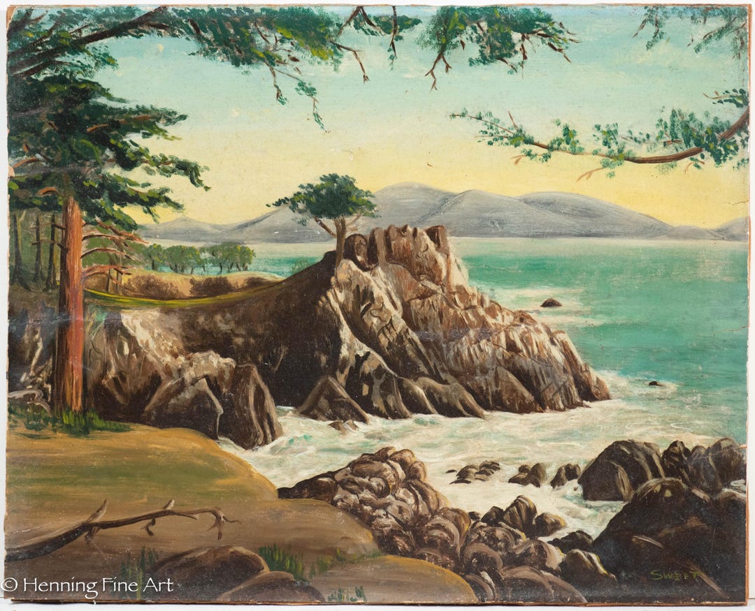 Beautiful Antique Oil Painting Del Monte California Lone Cypress ...