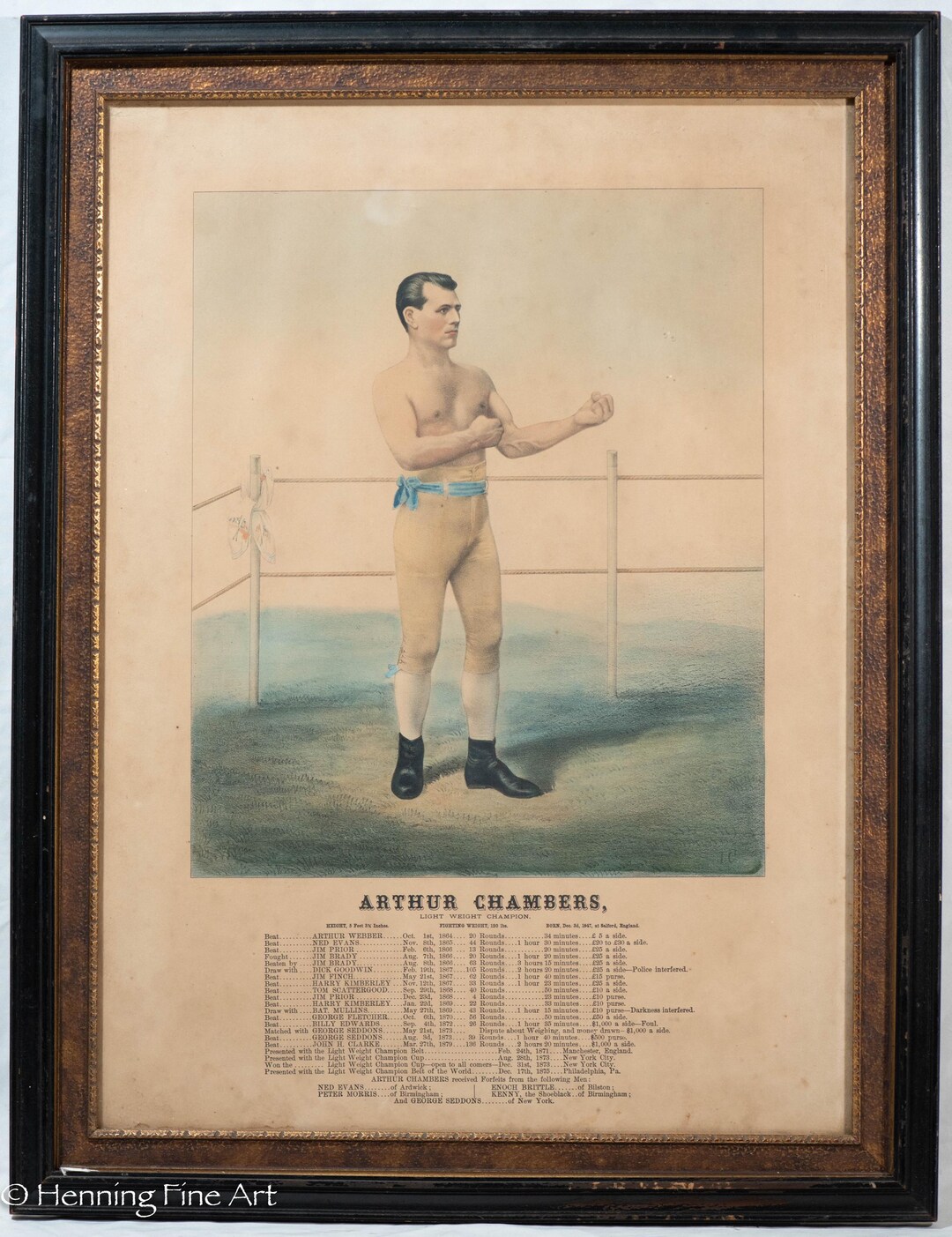 Rare Antique Arthur Chambers Boxing Lithograph 19th Century Framed ...