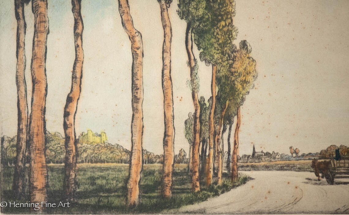 Beautiful Antique Etching European Landscape W/ Horse Drawn Carriage ...