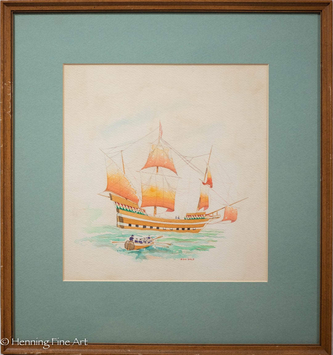 Beautiful Mid Century Don Gale Watercolor Painting Galleon at Sea ...
