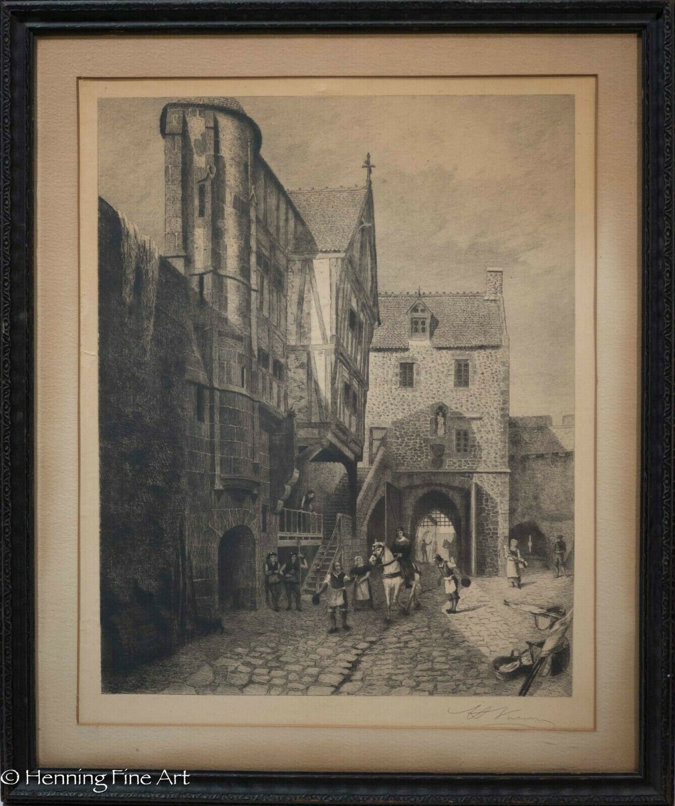 Antique European Etching Street Scene With Figures Signed - Etsy