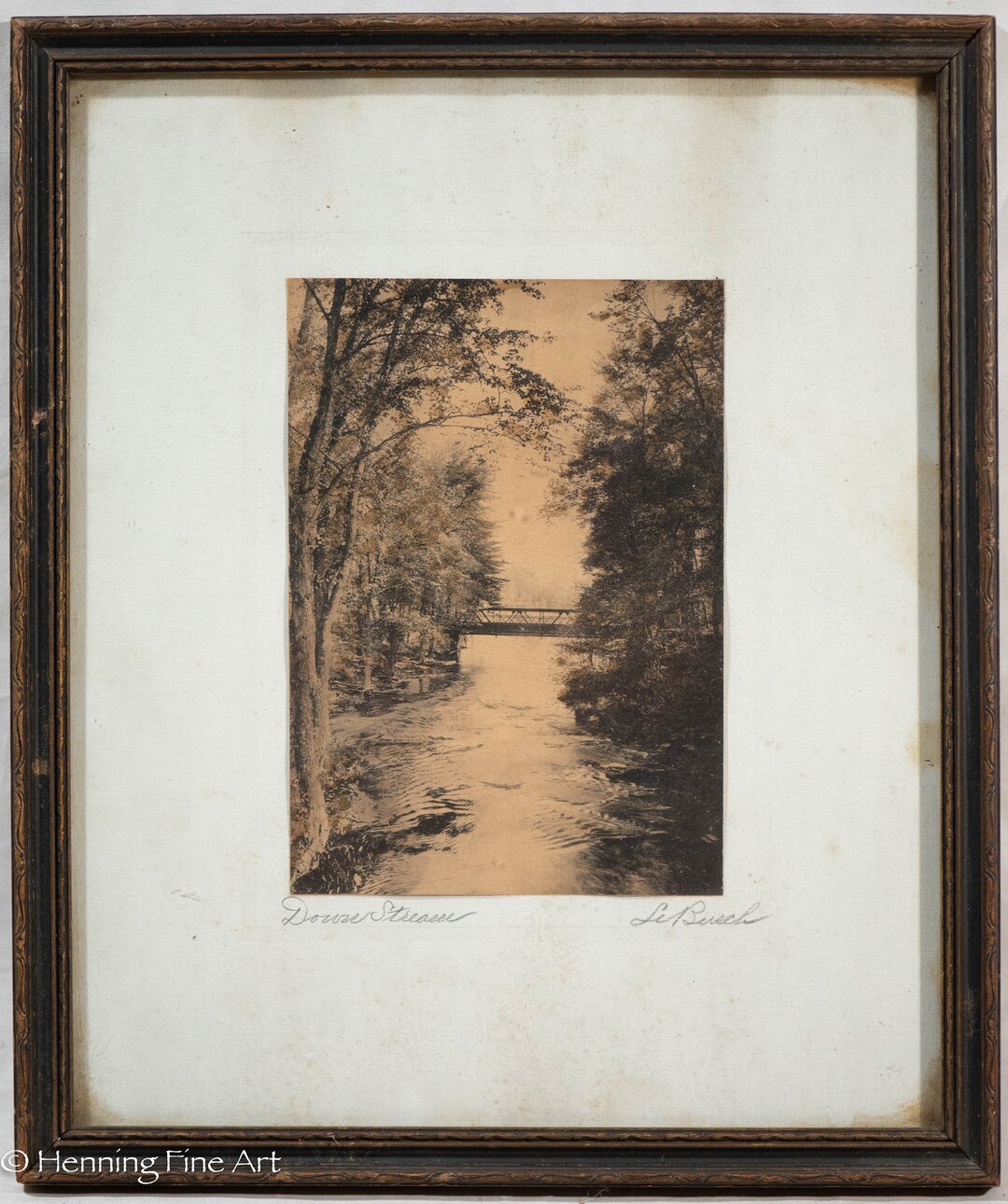 Beautiful Antique Photograph of Wood Bridge Over Stream, Signed ...