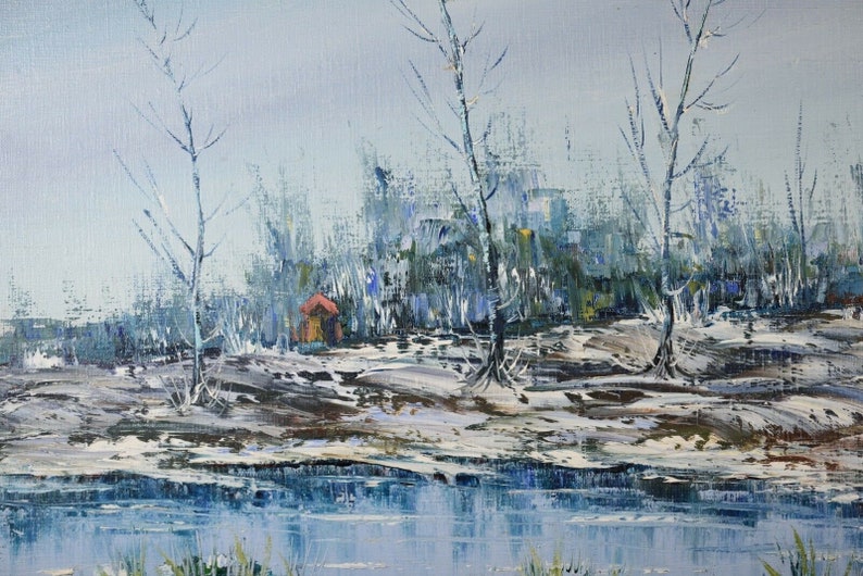 Gay Candelis Original Oil Painting, Winter River Landscape, Signed ...
