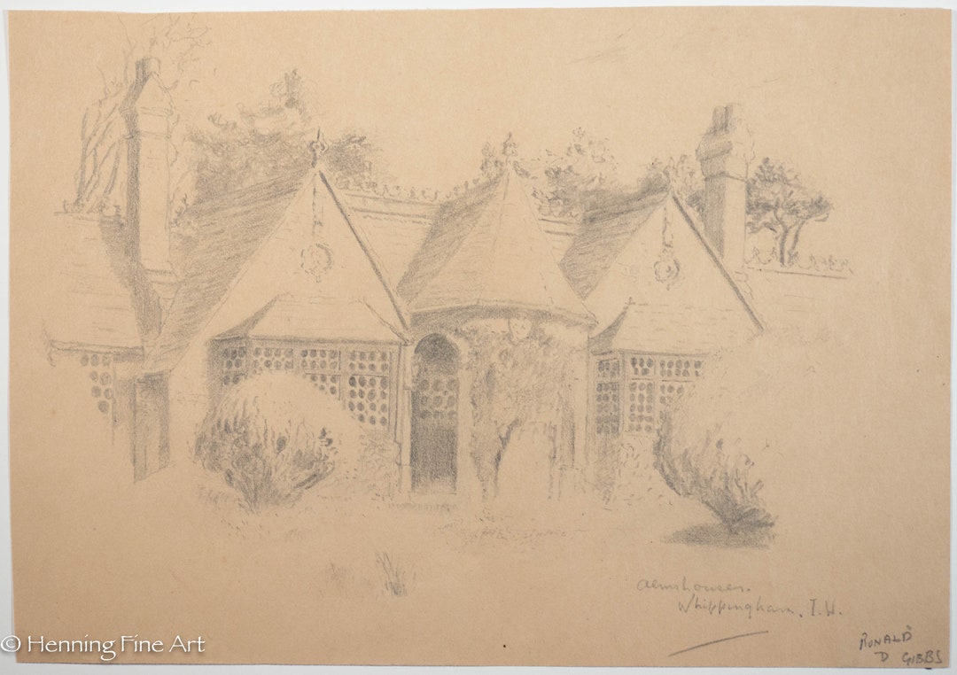 Beautiful Antique Pencil Drawing of Royal Almshouse Whippingham I. of W ...
