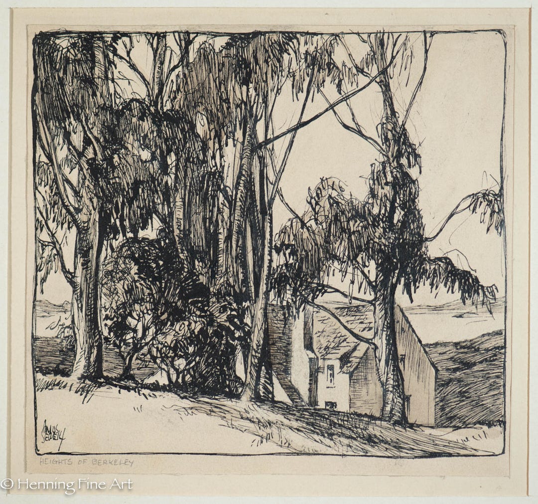 Amos Sewell Ink Drawing of Berkeley Heights California Landscape San ...