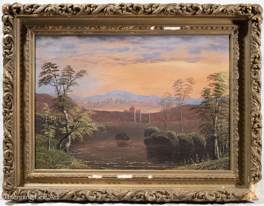 Stunning Antique Oil Painting of Sunset Mountain Landscape Classical ...