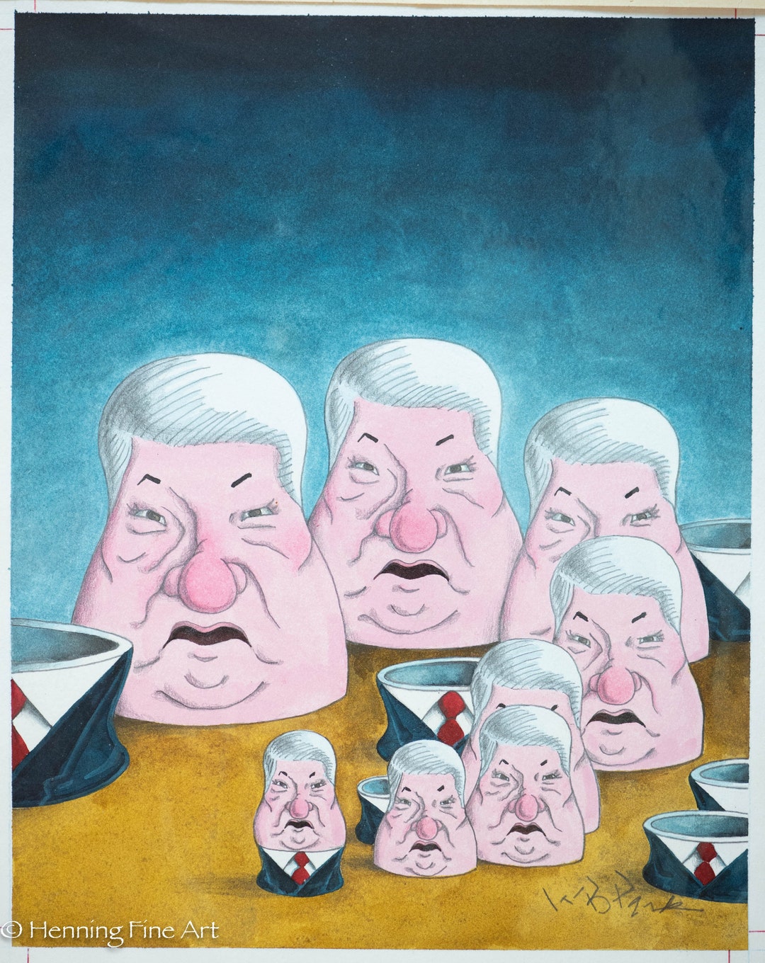 Rare Vintage Political Cartoon Painting Boris Yeltsin Nesting Dolls ...