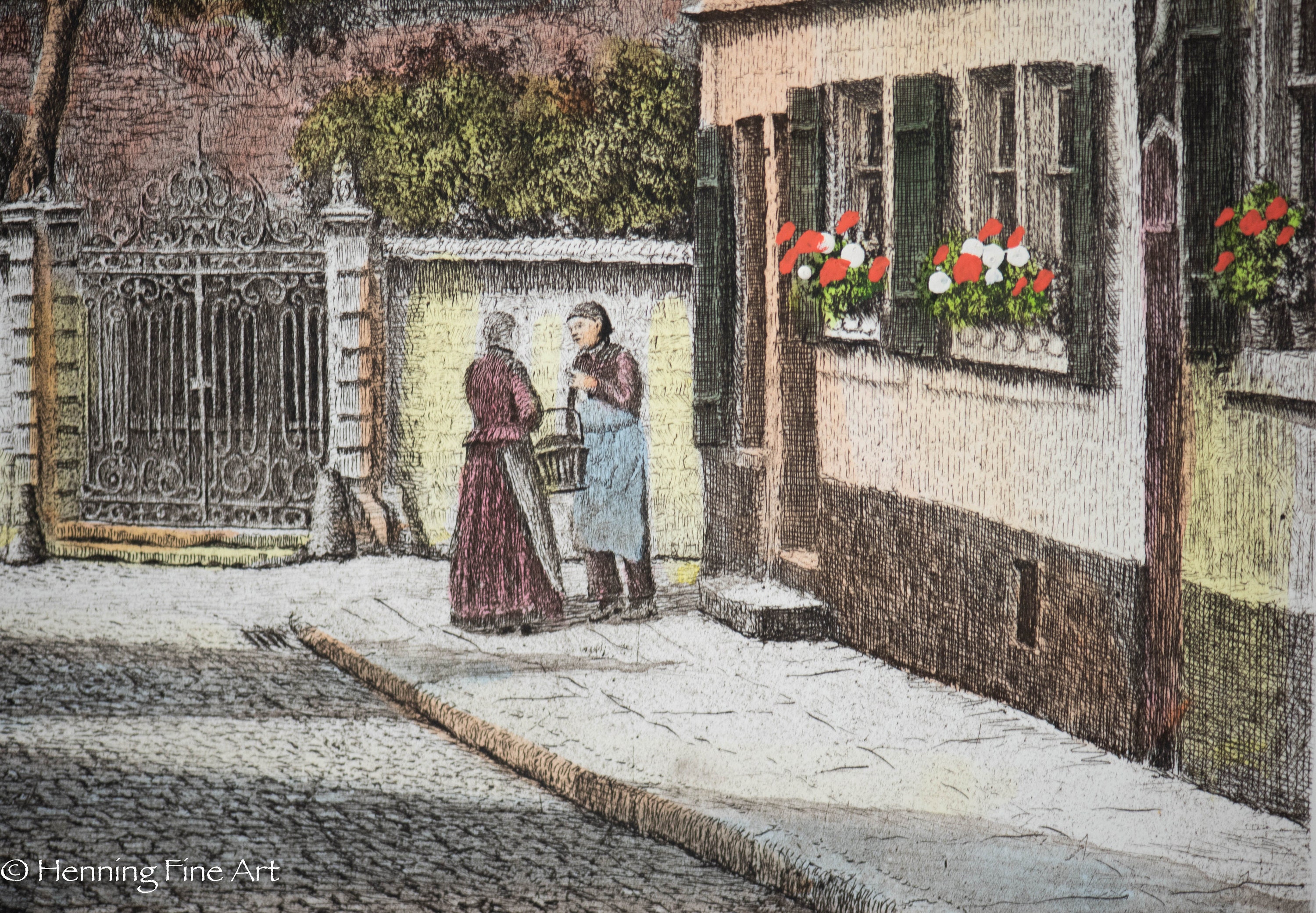 Beautiful Vintage German Village Scene Etching Illegibly Signed, Large ...