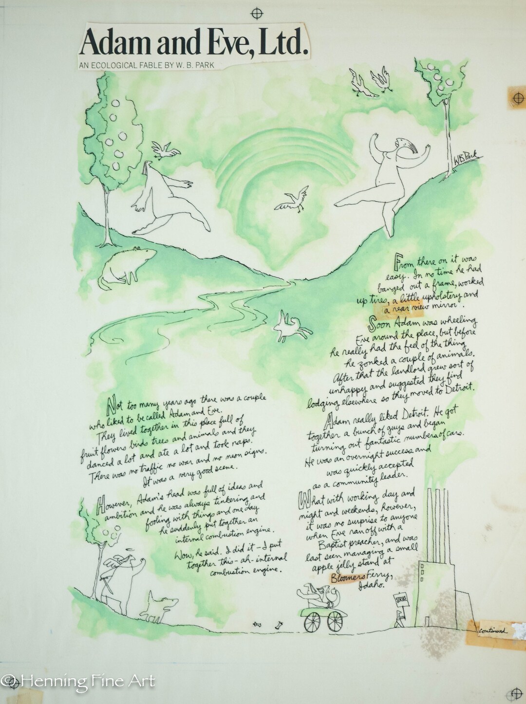 Rare Vintage Illustration Painting Political Cartoon Adam and Eve ...