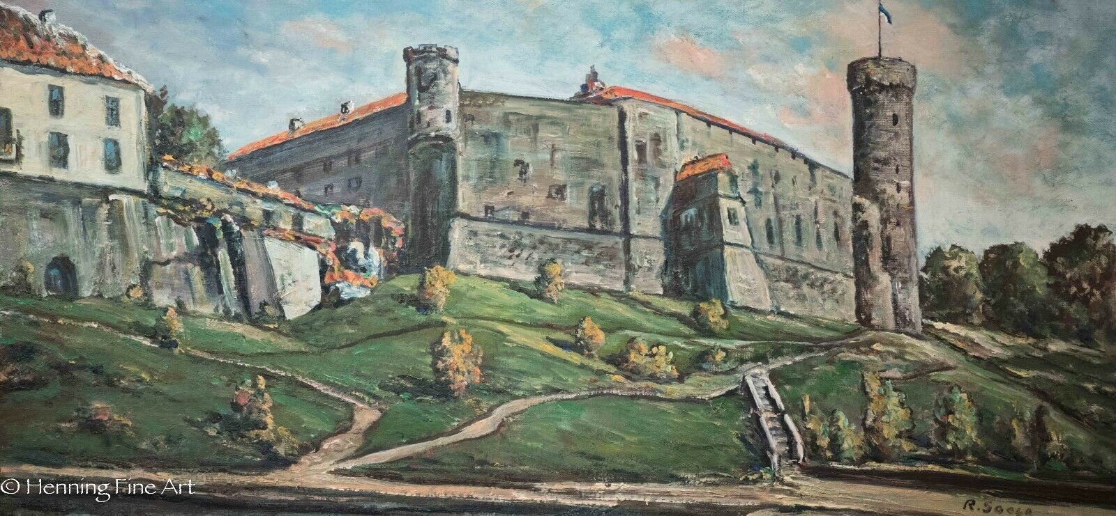 Beautiful Mid Century Oil Painting of European Citadel / Castle, Signed ...