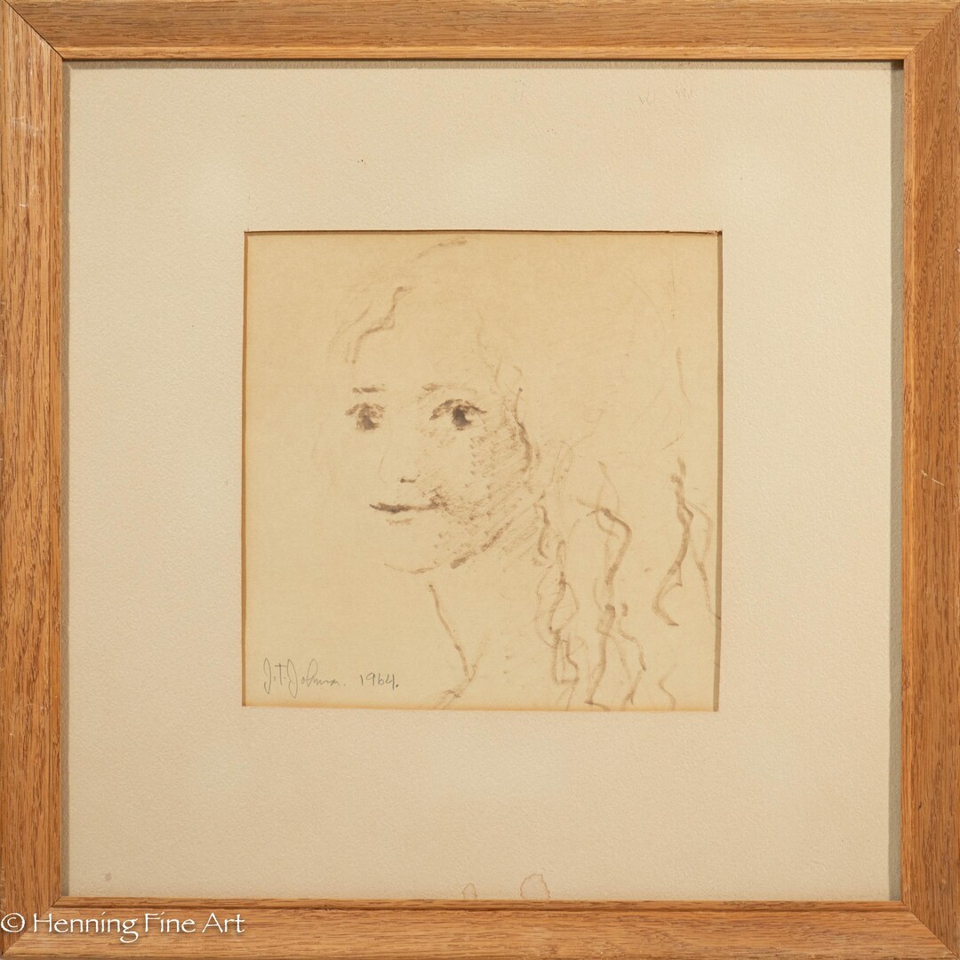 Beautiful Mid Century Joni T. Johnson Female Portrait Ink & Watercolor ...