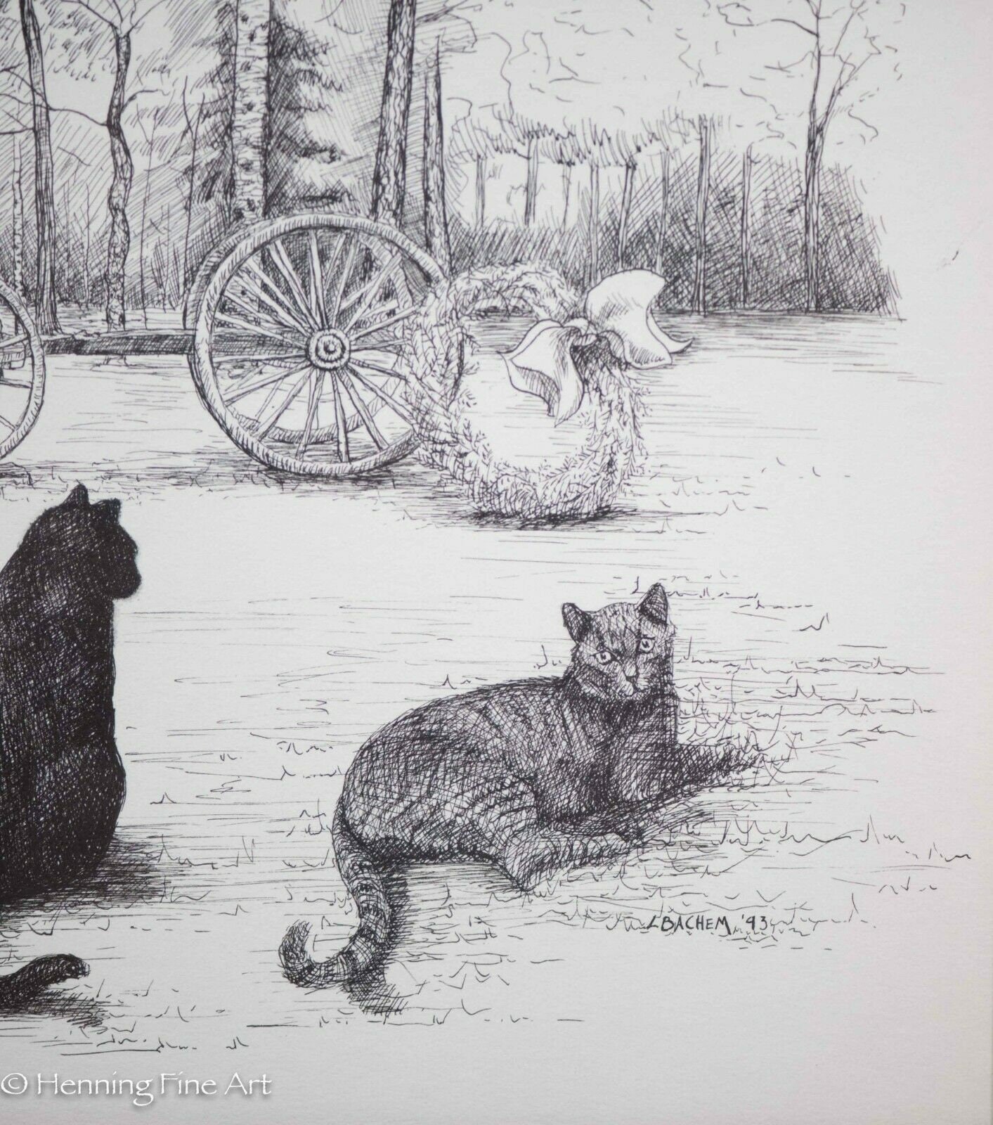 Original Ink Drawing of Christmas Farm Scene With Cats & Old | Etsy