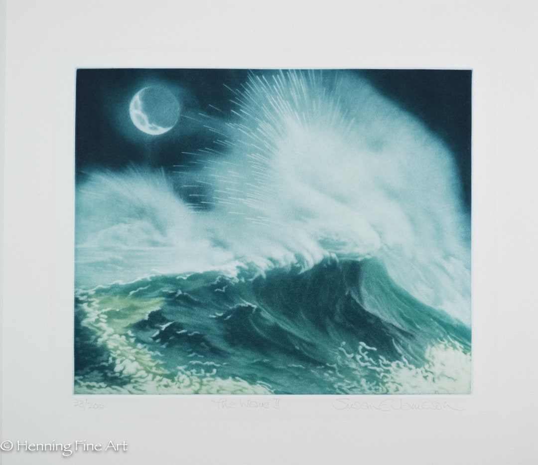 Beautiful Seascape Etching Moonlight Waves by Susan Jameson, FINE! - Etsy