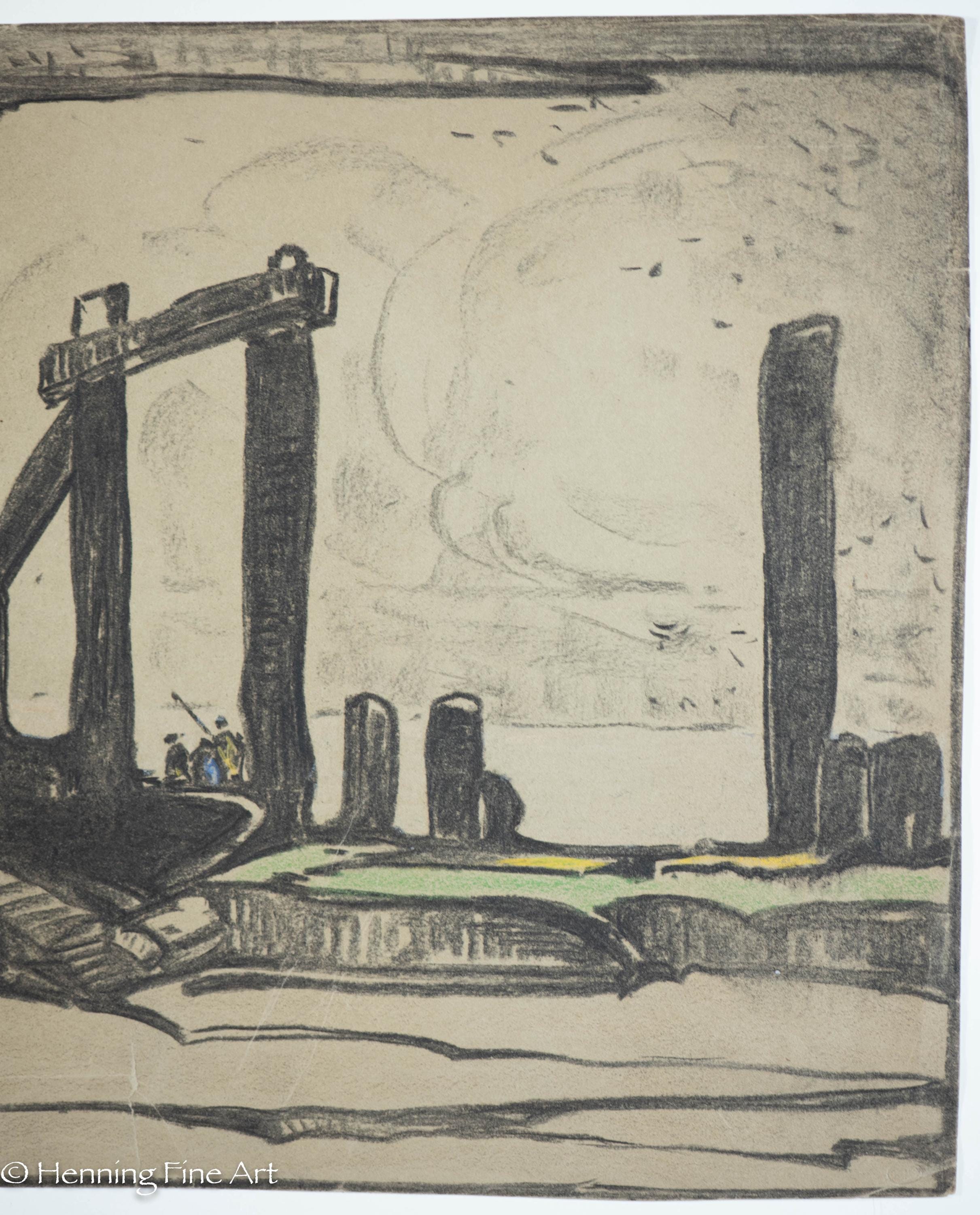 Rare Louis Reckelbus Drawing of St. Ives Cornwall England Stone Ruins ...