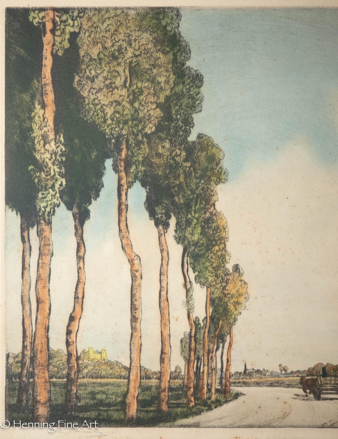 Beautiful Antique Etching European Landscape W/ Horse Drawn Carriage ...
