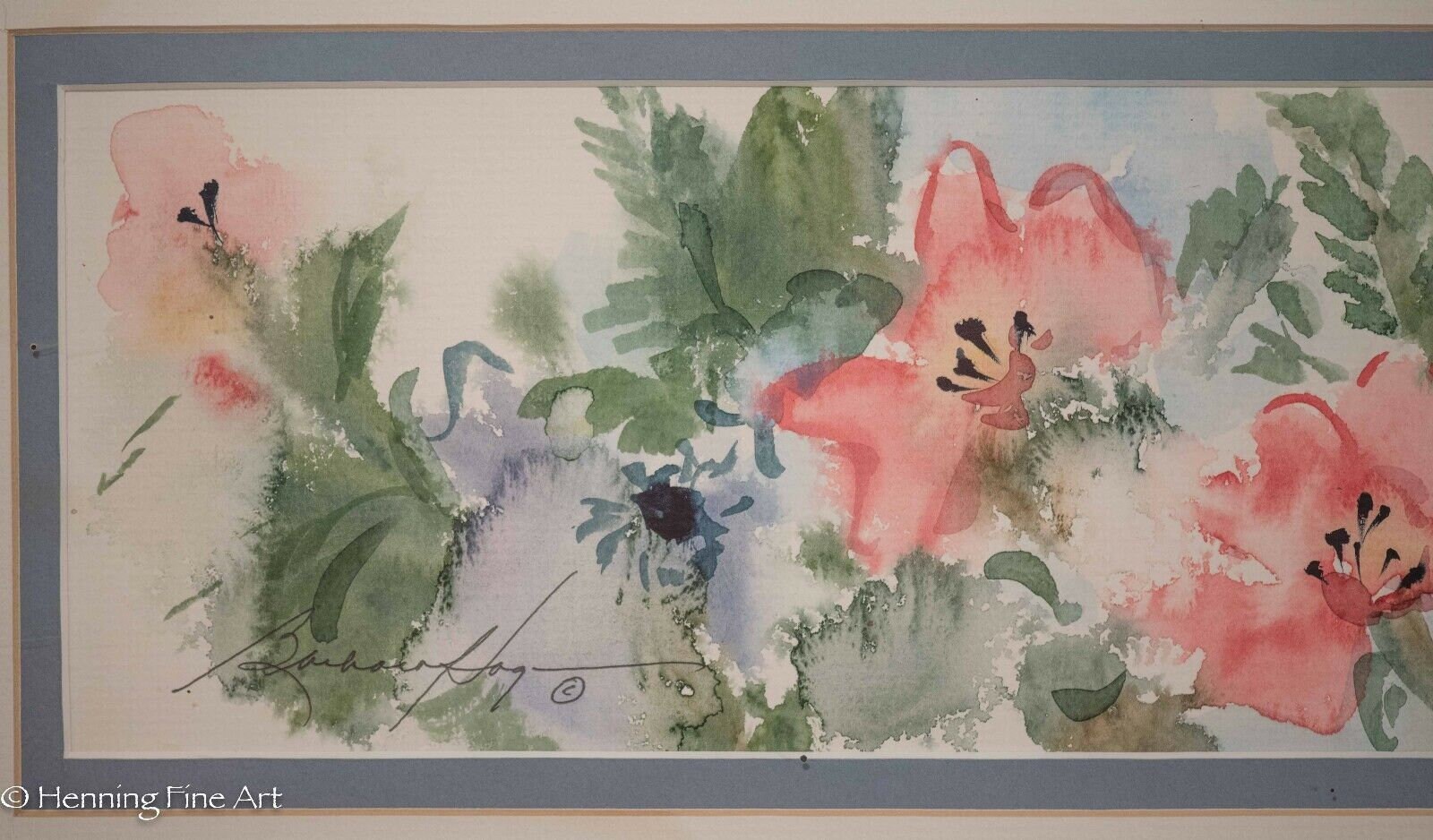 Barbara Hagan Original Floral Watercolor, Red and Blue Flowers, Signed ...