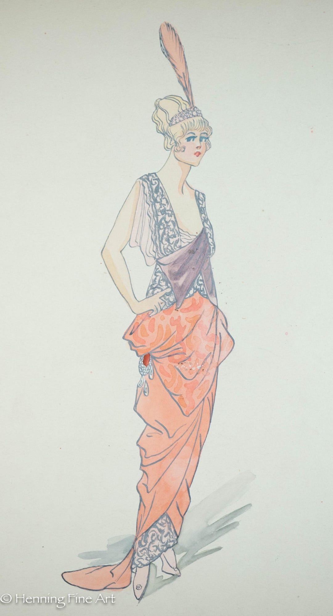 Antique Watercolor Fashion Illustration After Designer Jeanne Paquin ...