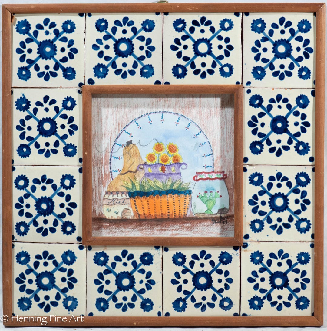 Beautiful Vintage Italian Talavela Tile Frame Still Life Painting ...