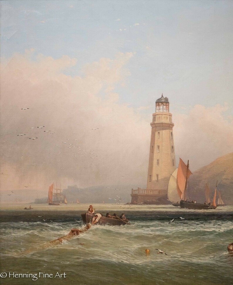 William Williams Oil Painting "coast of Plymouth England", PHENOMENAL ...