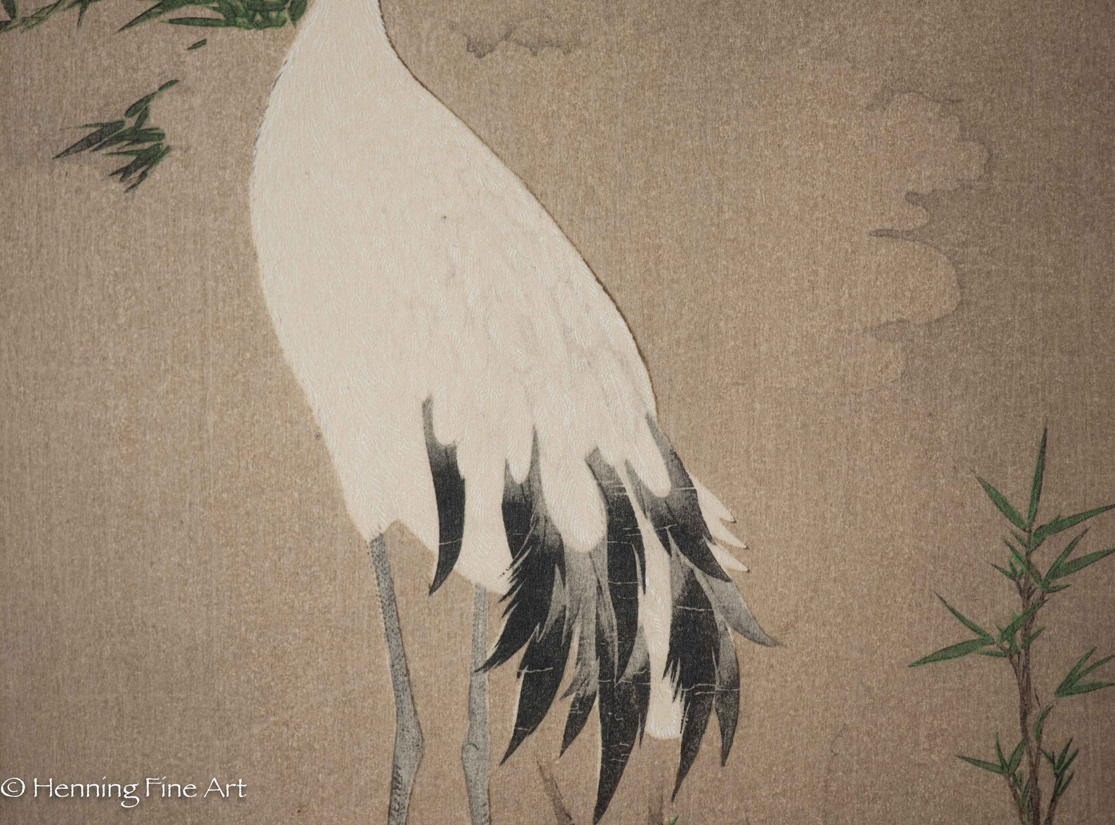 Chinese Woodblock of Sandhill Crane After Bunsho, Early 20th Cent Mixed ...