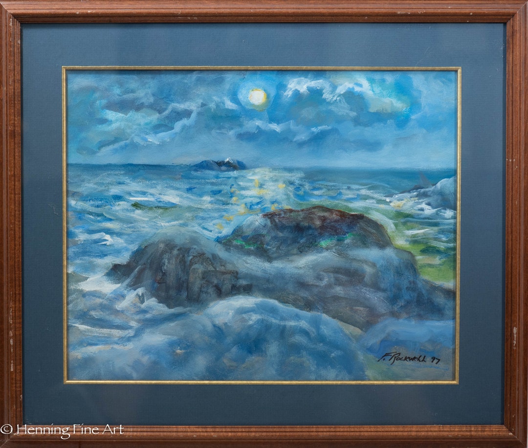 Beautiful Vintage Impressionist Seascape Under Moonlight by F. Rockwell ...