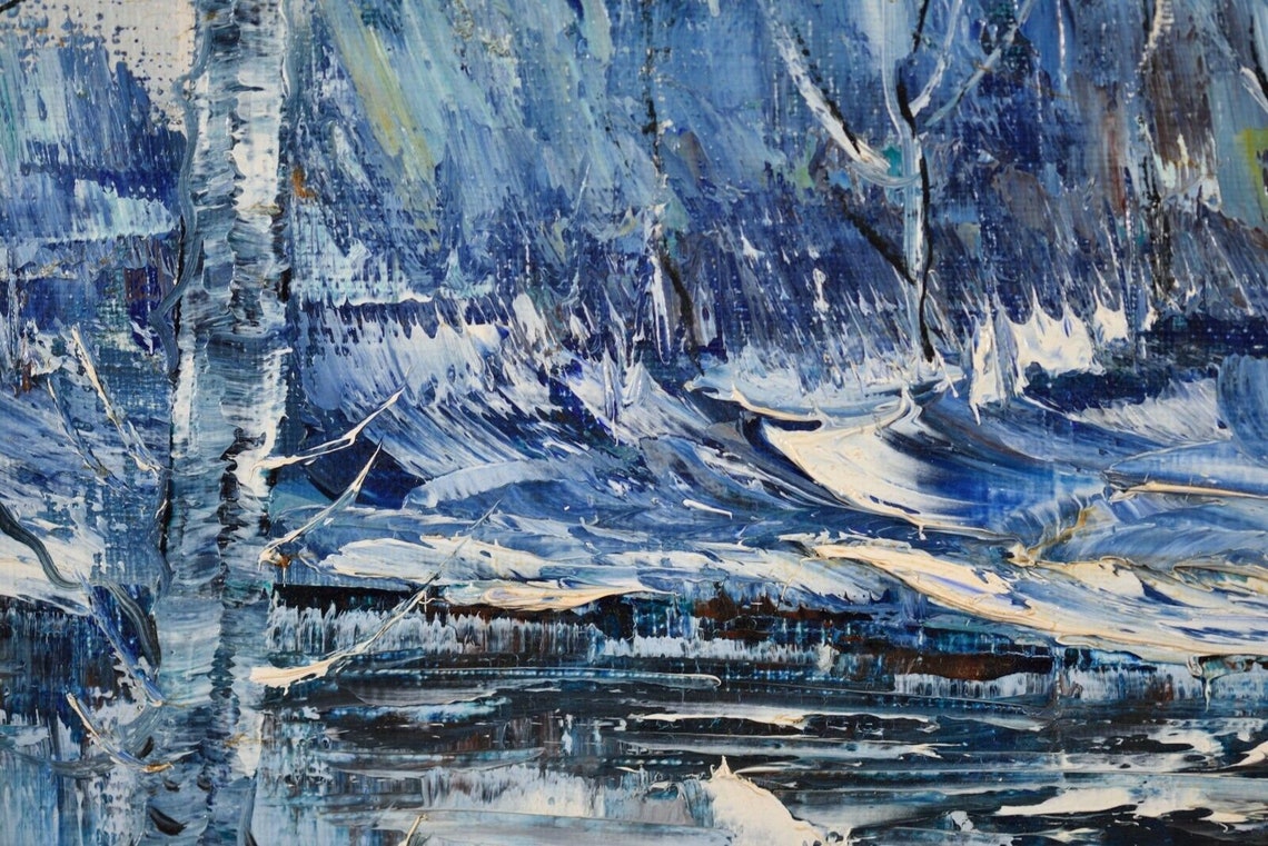 Gay Candelis Original Oil Painting, Winter River Landscape, Signed ...