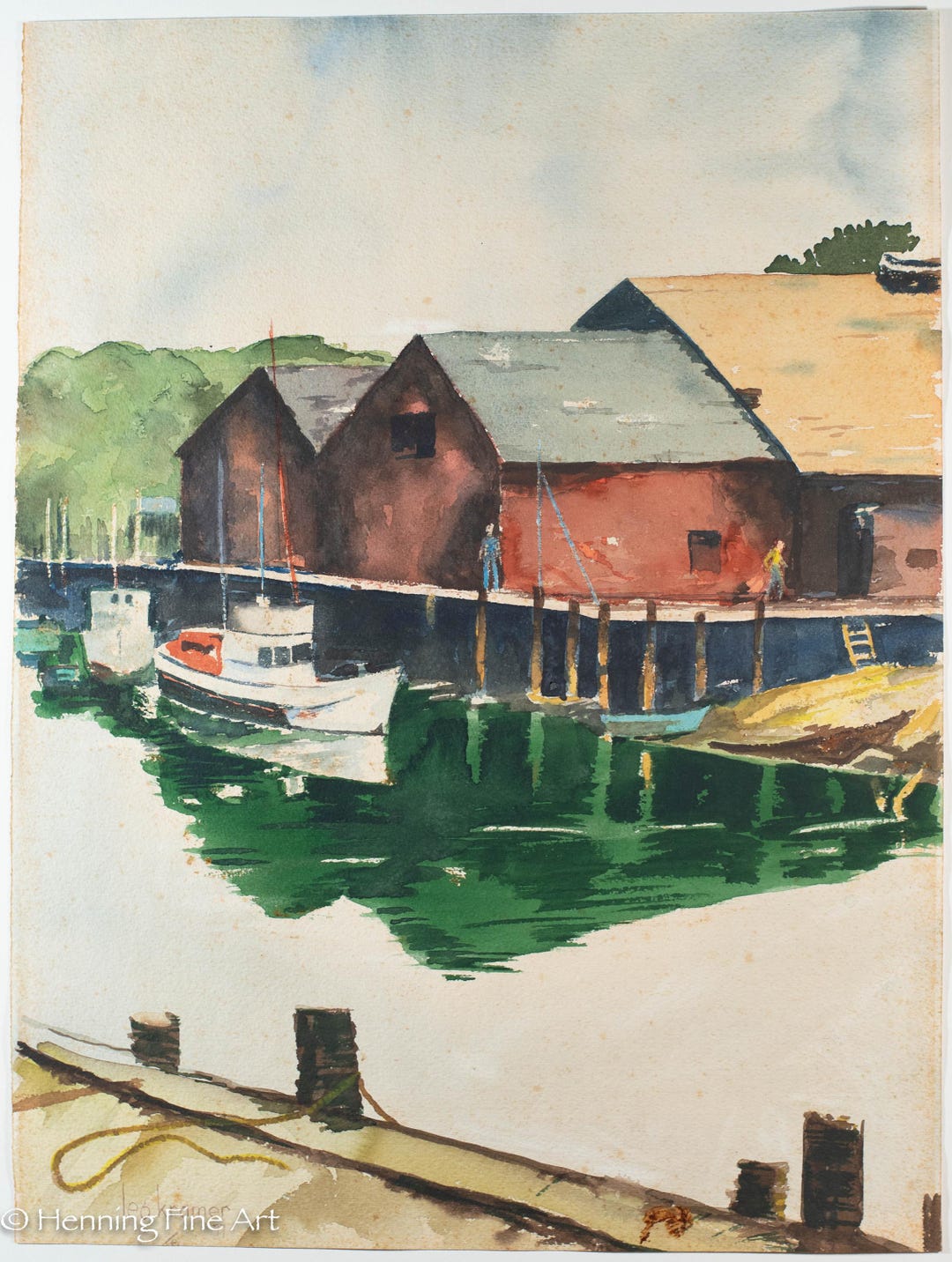 Beautiful Mid Century Leo Kramer Watercolor Northeastern Boat Houses - Etsy