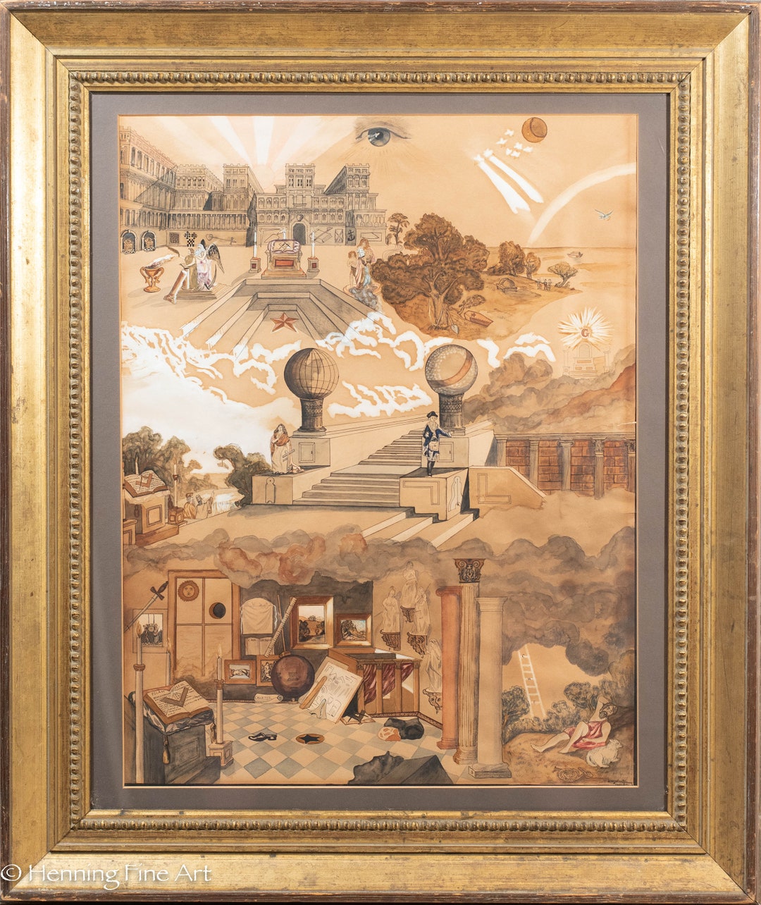 Phenomenal Freemason Antique Painting Loyal Nelson Knawer Fine American ...