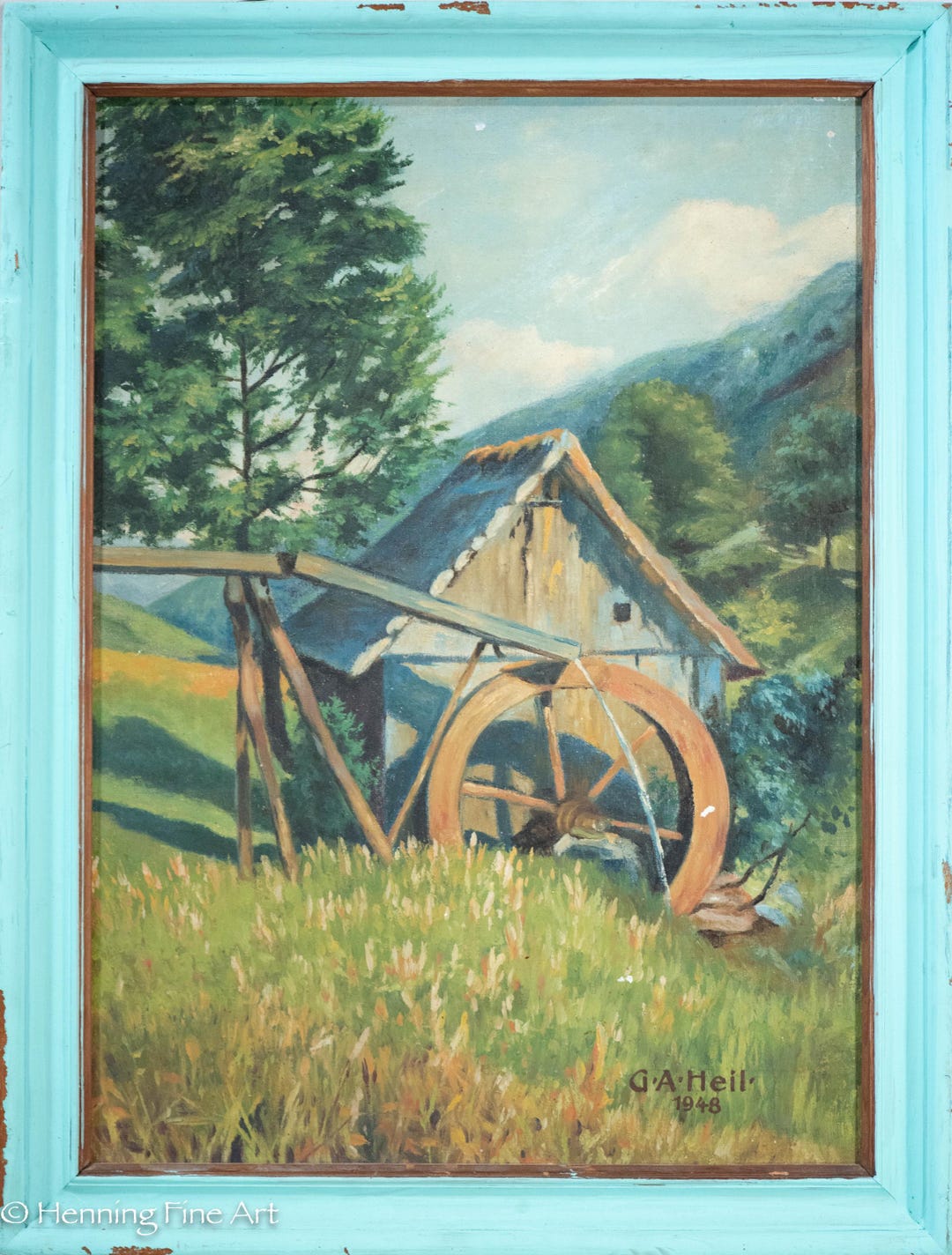 Beautiful Vintage German Impressionist Landscape With Water Wheel G.A ...