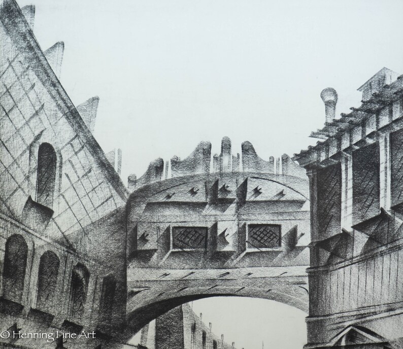 Beautiful Vintage Painting of Venice Bridge of Sighs Oil Crayon Signed ...