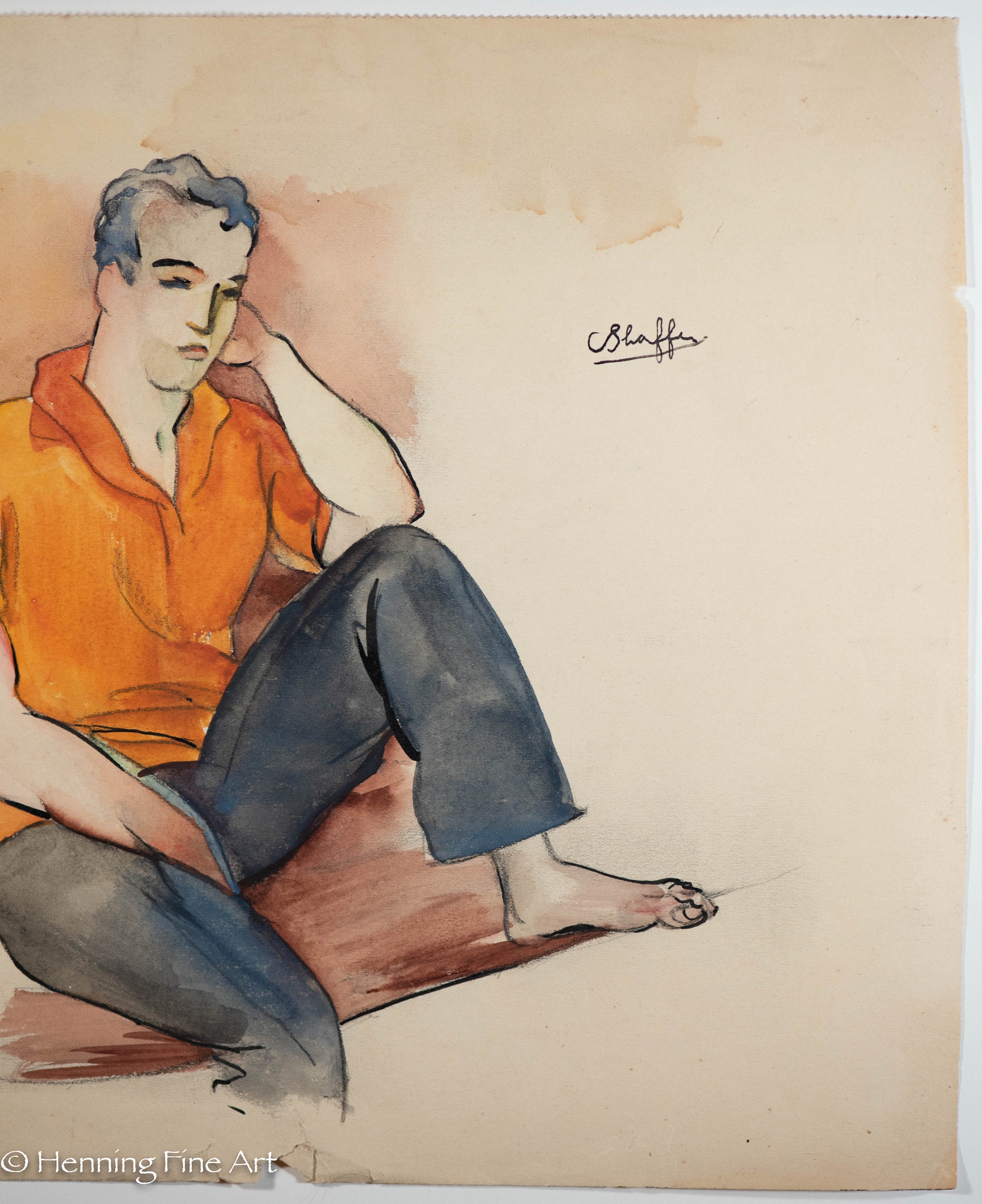 Beautiful Vintage Carl Shaffer Impressionist Painting Man in Orange WPA ...