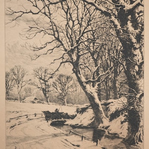 Antique Etching Fred Slocombe the Silvered Way Winter Landscape ...