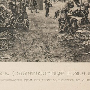 Rare Antique Photogravure Navy Yard Constructing HMS Oldenburg German ...