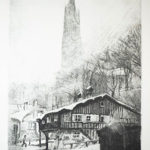 Vintage Etching "münchen" Munich, Germany With Neues Rathaus, Illegibly ...