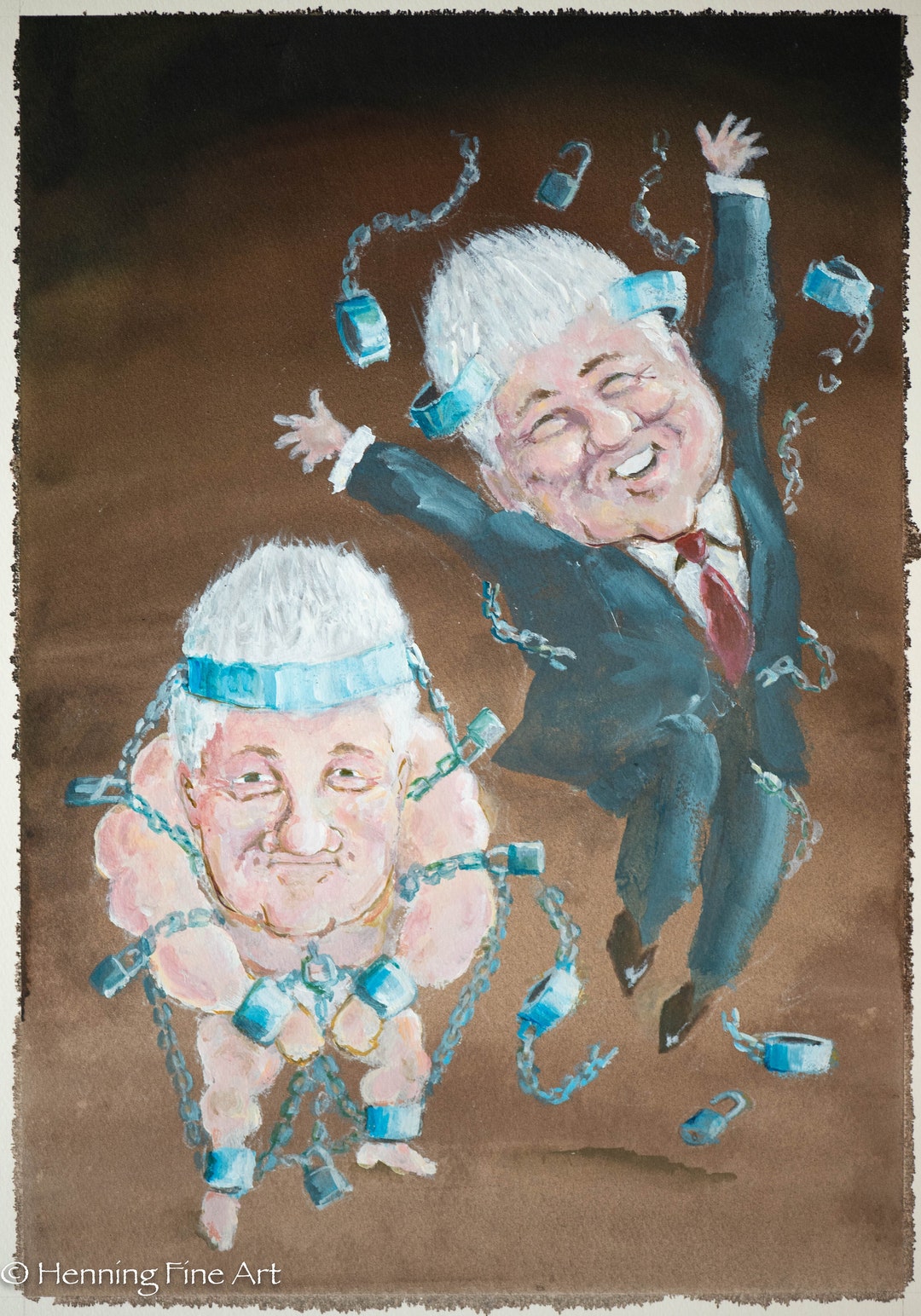 Rare Vintage Political Cartoon Painting Bill Clinton Chains W.B. Park ...