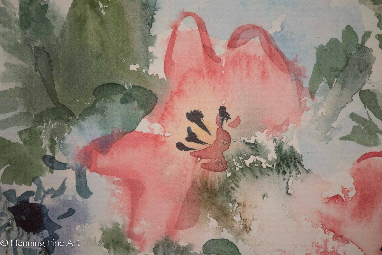 Barbara Hagan Original Floral Watercolor, Red and Blue Flowers, Signed ...
