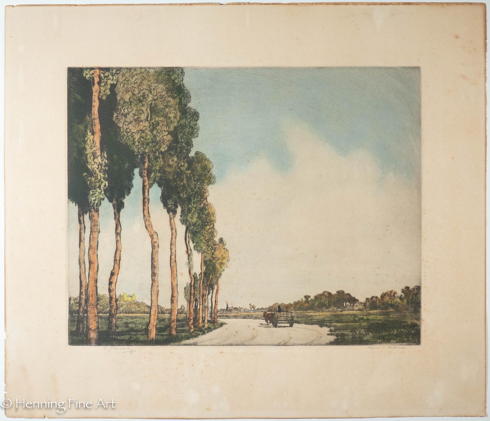 Beautiful Antique Etching European Landscape W/ Horse Drawn Carriage ...