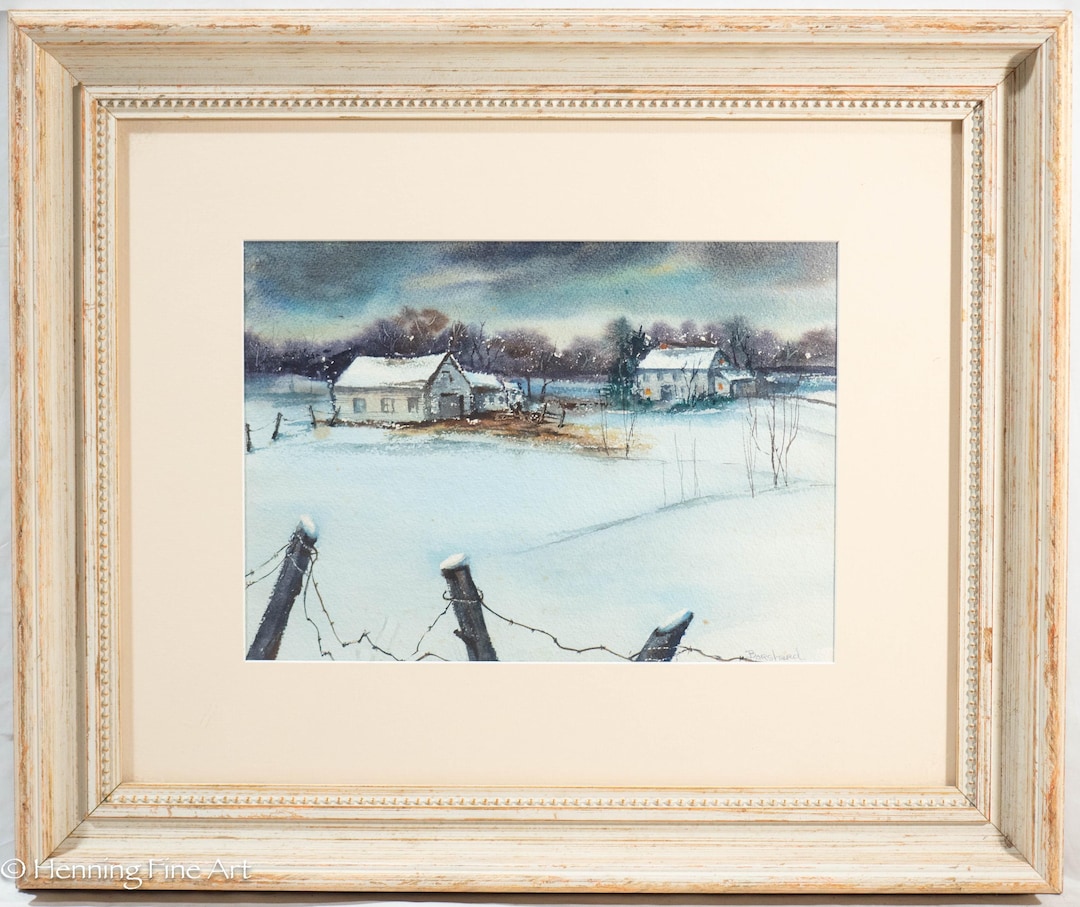 Beautiful Vintage Impressionist Painting of Wintery Landscape Signed ...